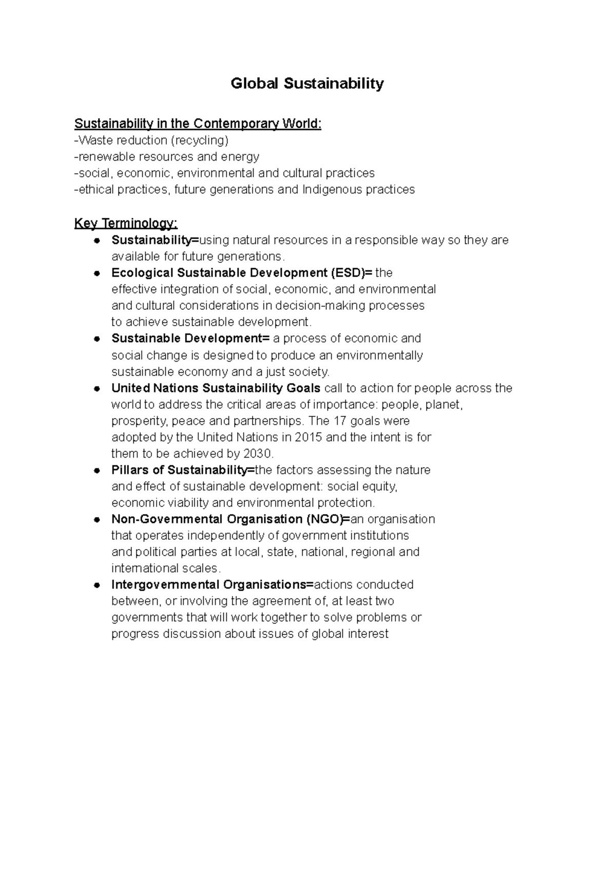Global Sustainability Module 1: Geography & Key Concepts Summary - Studocu