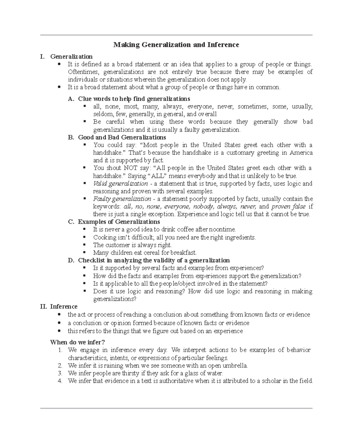 ENG 101: Making Inferences and Generalizations in Analysis - Studocu