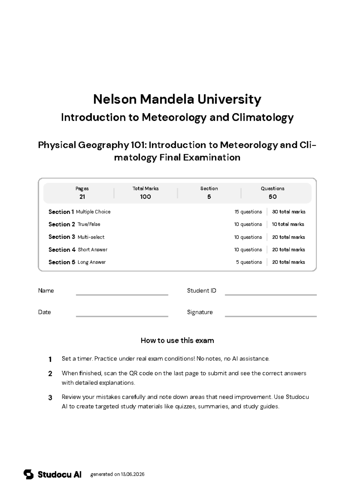 Physical Geography 101 Final Exam: Meteorology & Climatology - Studocu