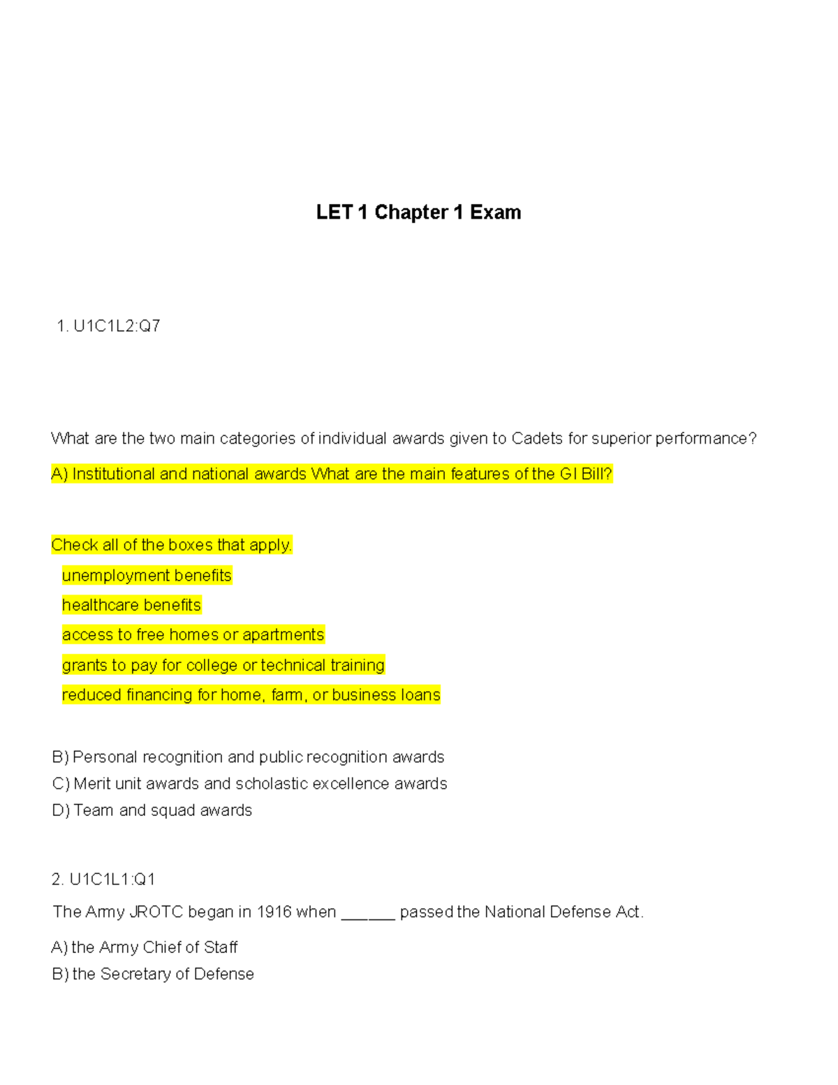 LET 1 Chapter 1 Exam Study Guide: Key Concepts and Questions - Studocu