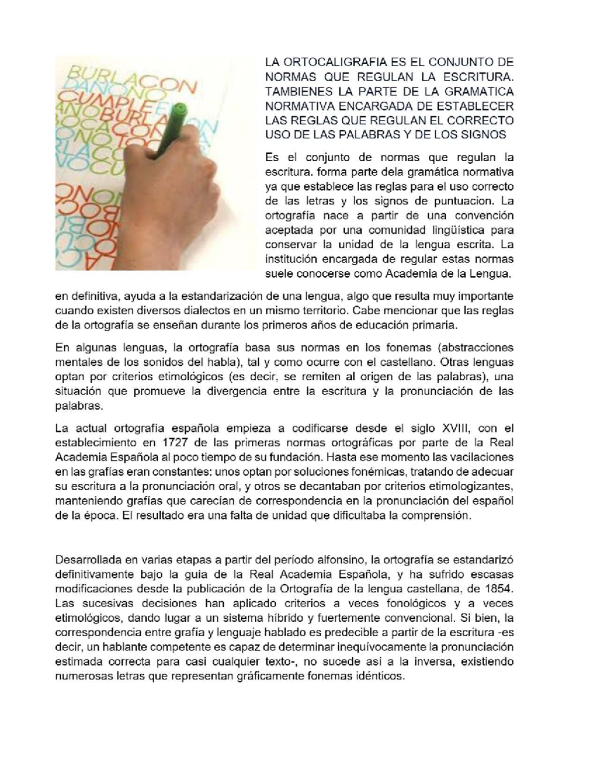 LA ORTOCALIGRAFÍA: NORMAS Y REGLAS DE ESCRITURA EN ESPAÑOL - Studocu