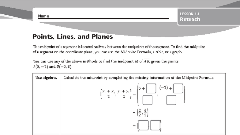 Chapter 1 Reteach: Points, Lines, and Midpoint Formula - Studocu