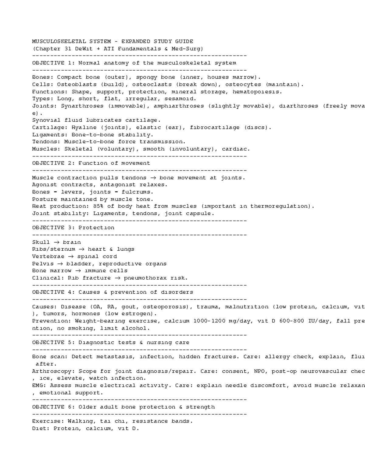MUSCULOSKELETAL SYSTEM STUDY GUIDE (Chapter 31 DeWit ATI) - Studocu