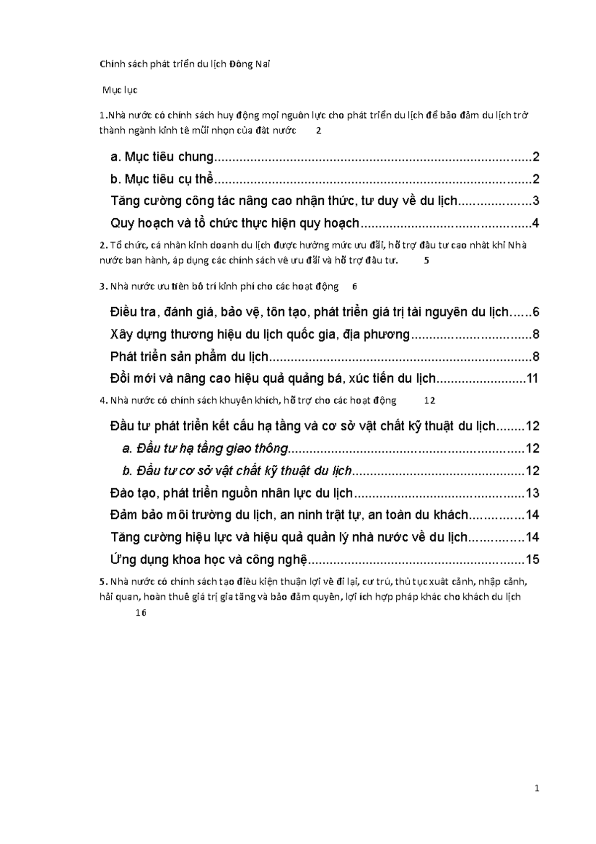 Bài tập pháp luật - bài tập - Chính sách phát tri n du l ch ểị Đồồng Nai M c l cụụ Nhà nước có ...