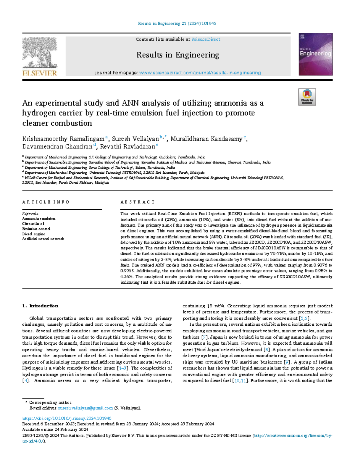 Experimental Study on Ammonia-Citronella Oil Emulsion Fuel in Diesel ...