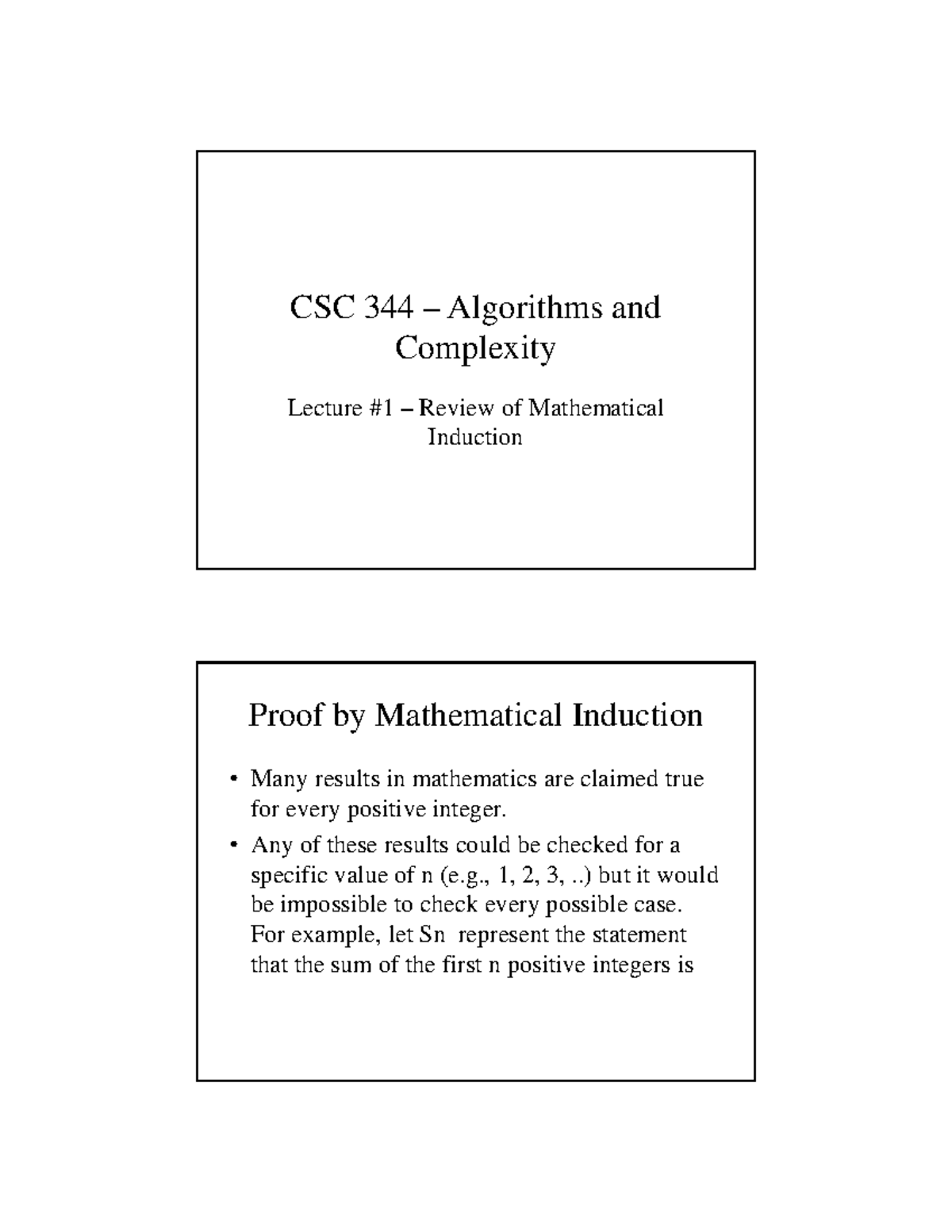 Algorithm and complexity - CSC 344 – Algorithms and Complexity Lecture #1 – Review of ...