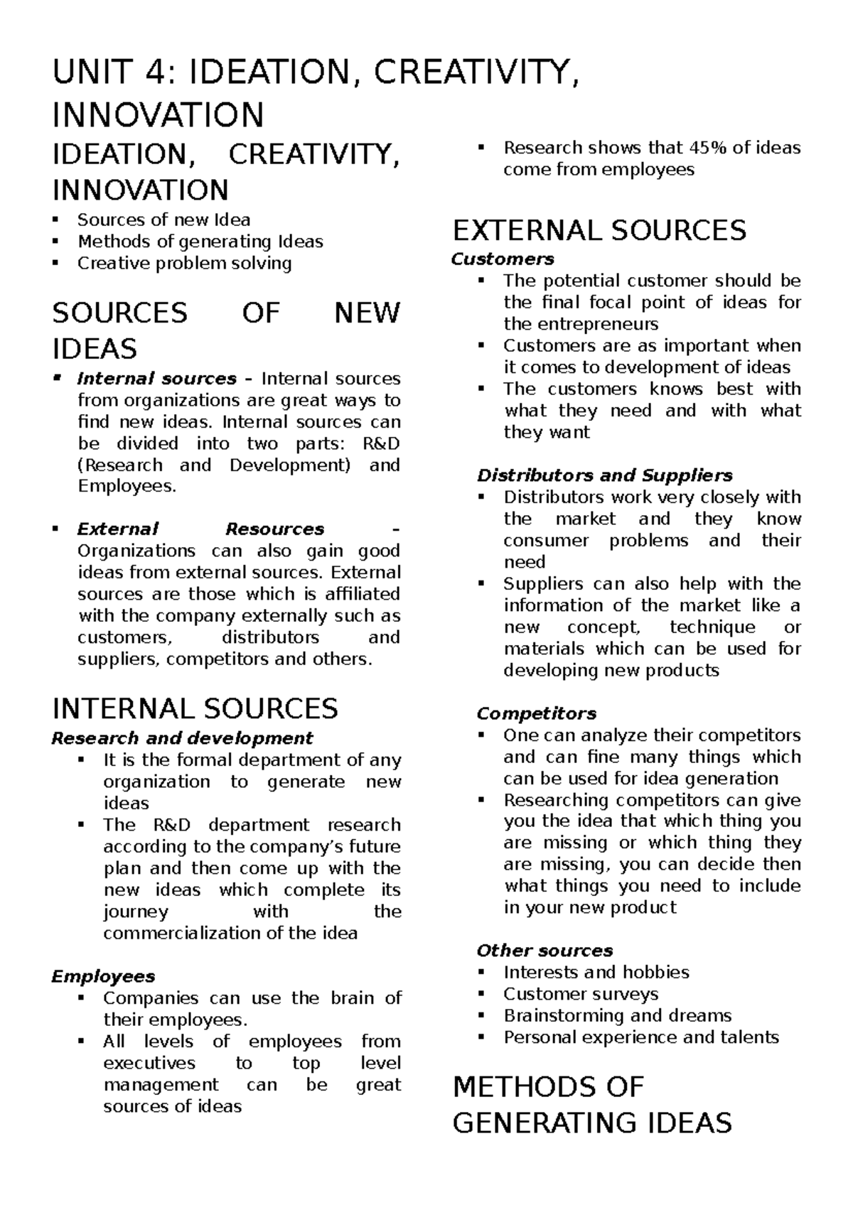 EN 101 UNIT 4: IDEATION, CREATIVITY, INNOVATION - UNIT 4: IDEATION ...