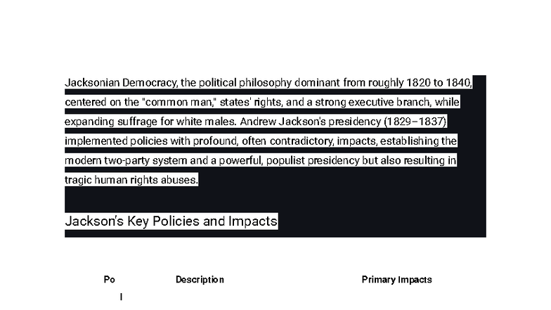 Key Policies of Andrew Jackson's Presidency (HIST 101) - Studocu