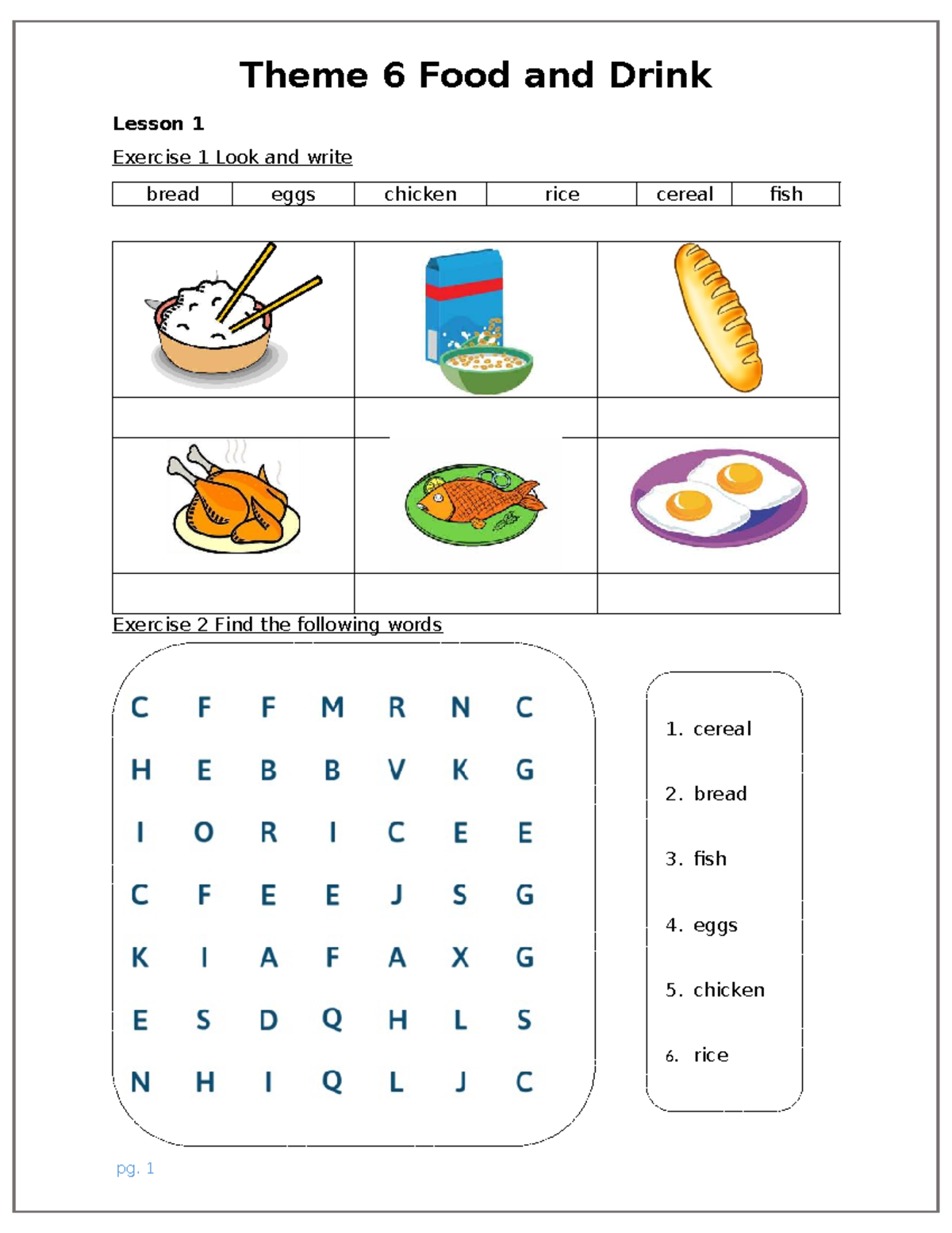 Theme 6 Food and Drink Lesson Exercises and Activities - Studocu