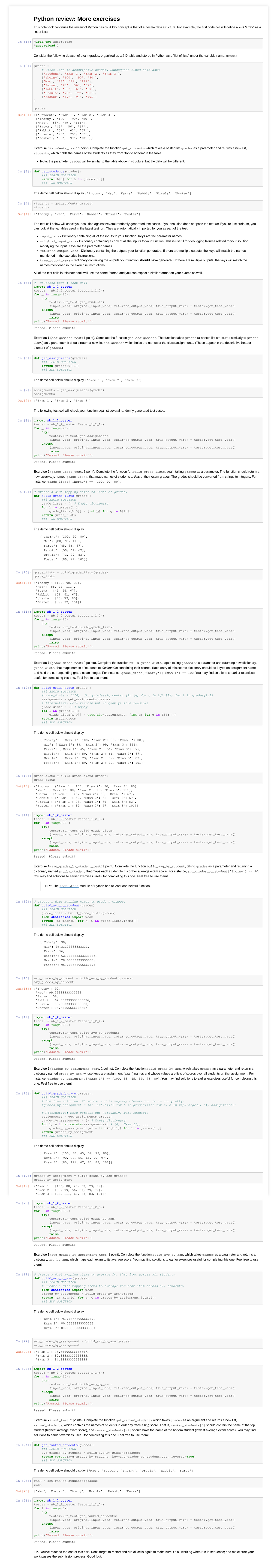 Python Basics Review: Nested Data Structures & Grade Analysis - Studocu