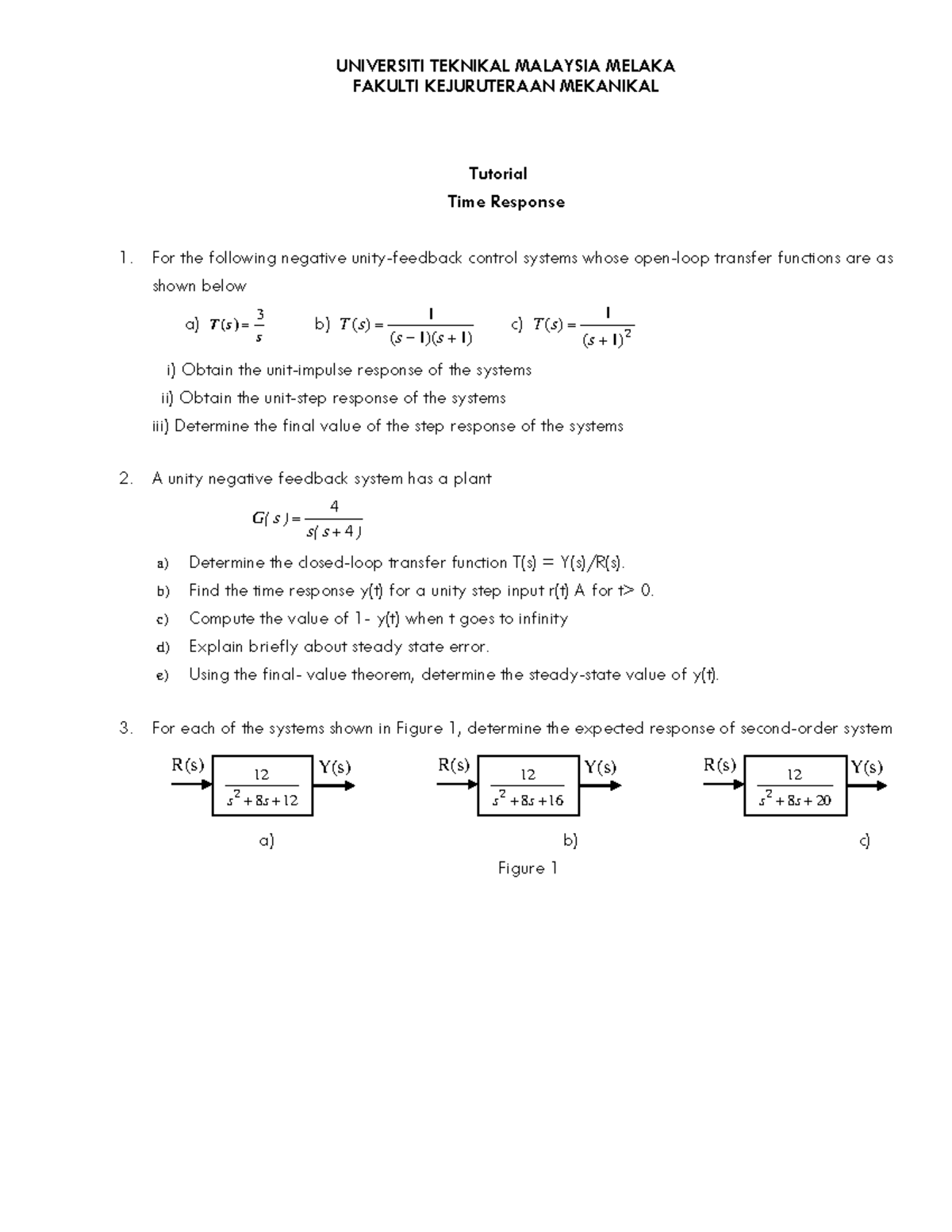 3 Tutorial: Time Response Analysis for Control Systems - Studocu