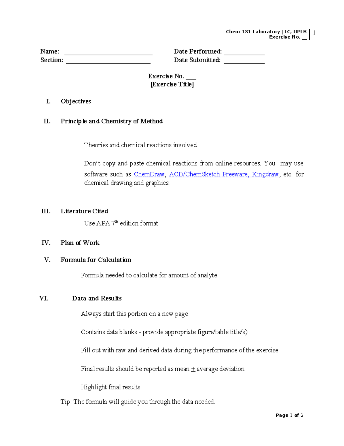 CHEM 131 Prelab Report Template for Laboratory Exercises - Studocu