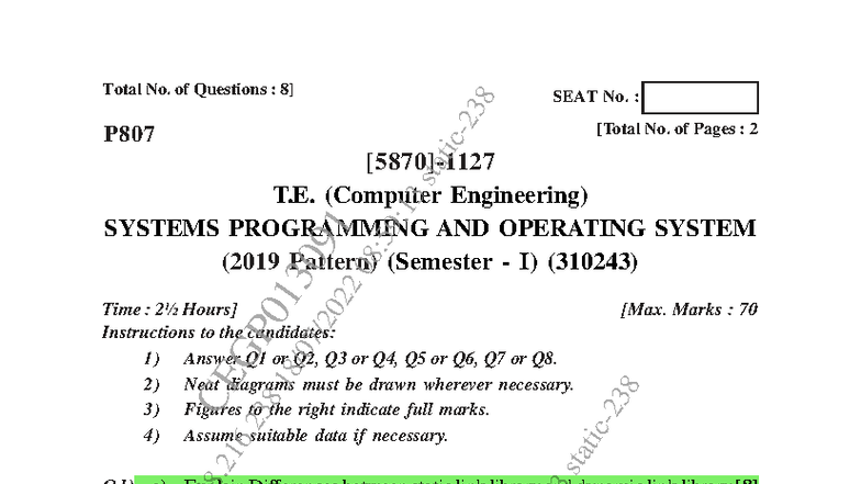 SPOS (310243) PYQs: Systems Programming & Operating Systems (2022-2024 ...