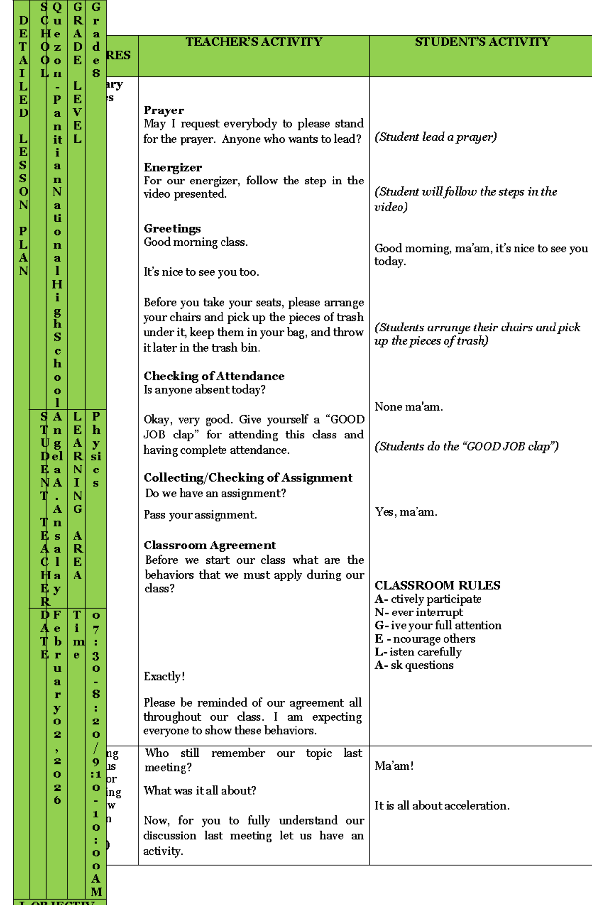 2.DLP - Detailed Lesson Plan on Acceleration and Deceleration - Studocu