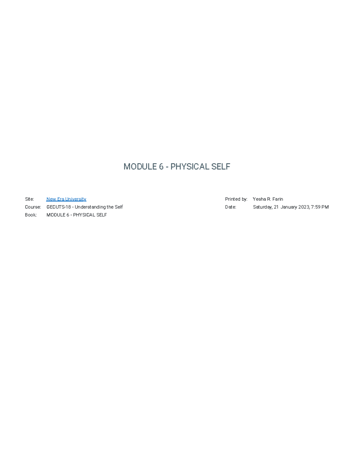 Module 6 - Physical SELF - MODULE 6 - PHYSICAL SELF Site: New Era ...