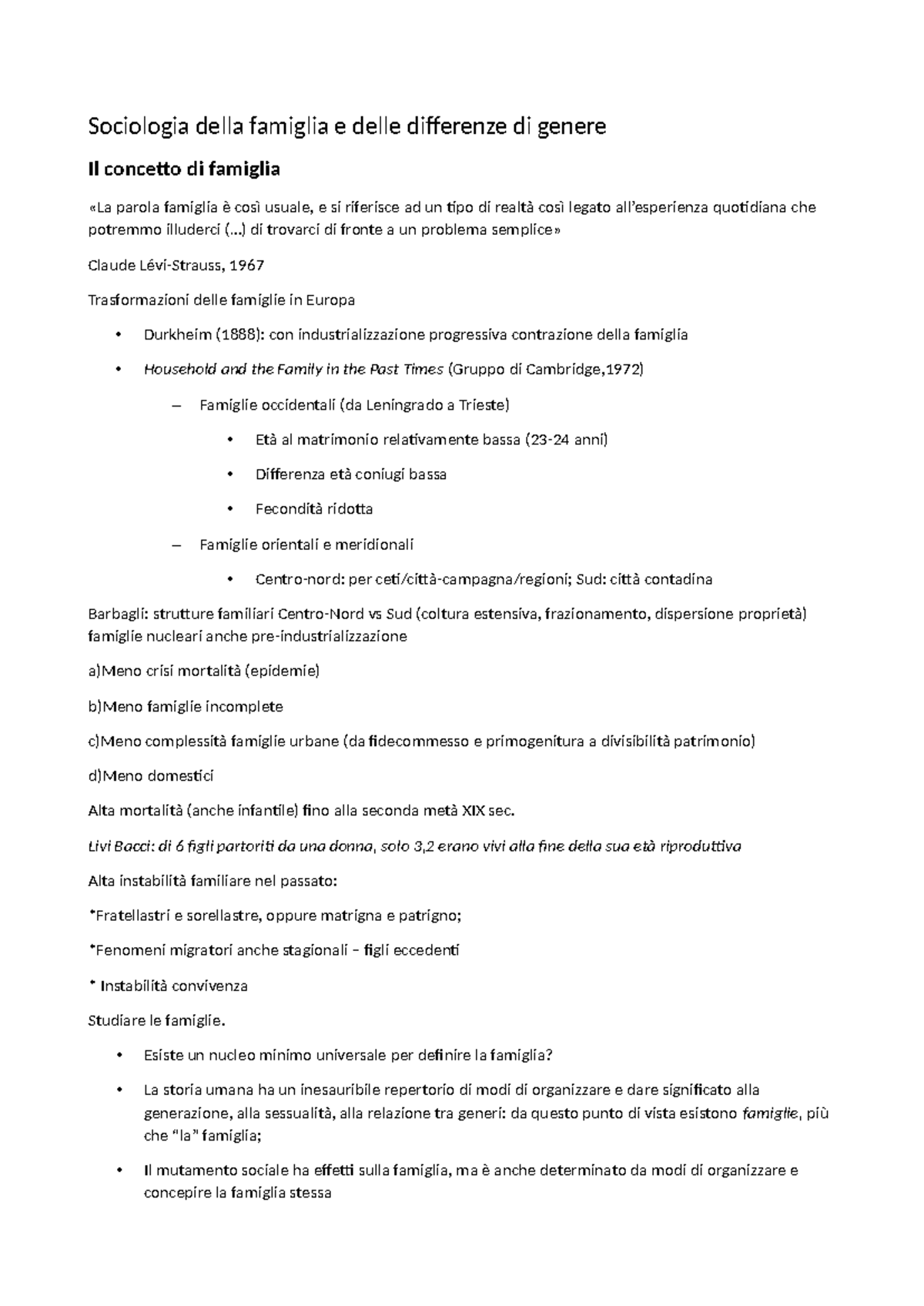 Sociologia della Famiglia e Differenze di Genere: Analisi e Riflessioni - Studocu