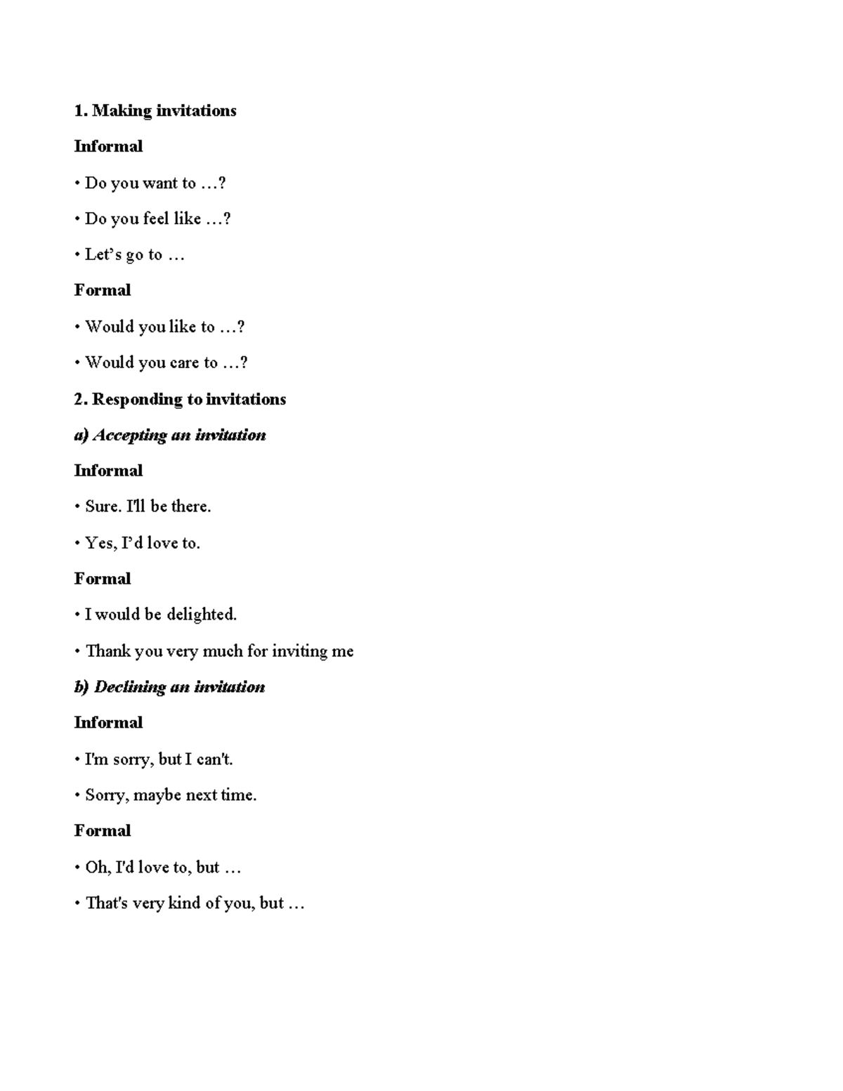 Invitations and Responses: Informal & Formal Language Guide - Studocu