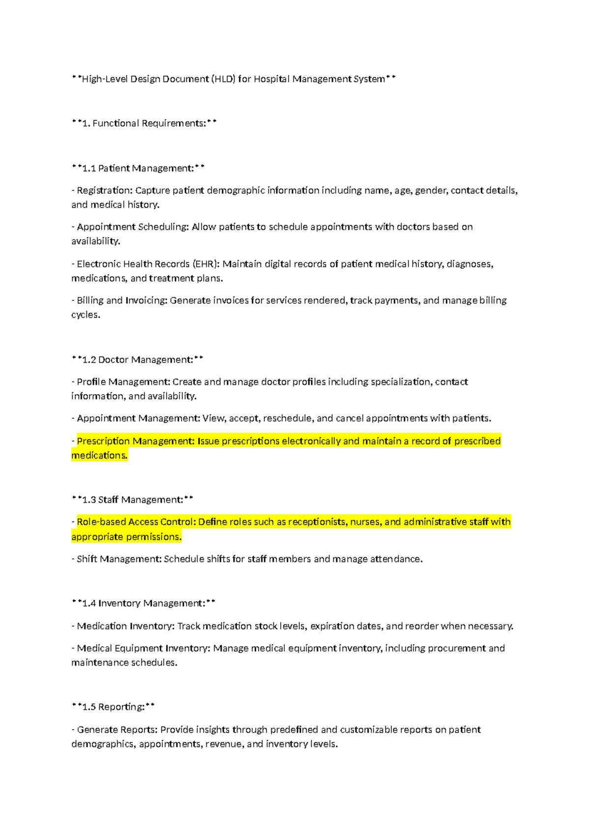 Hospital Management System HLD Document (HLD) - Studocu