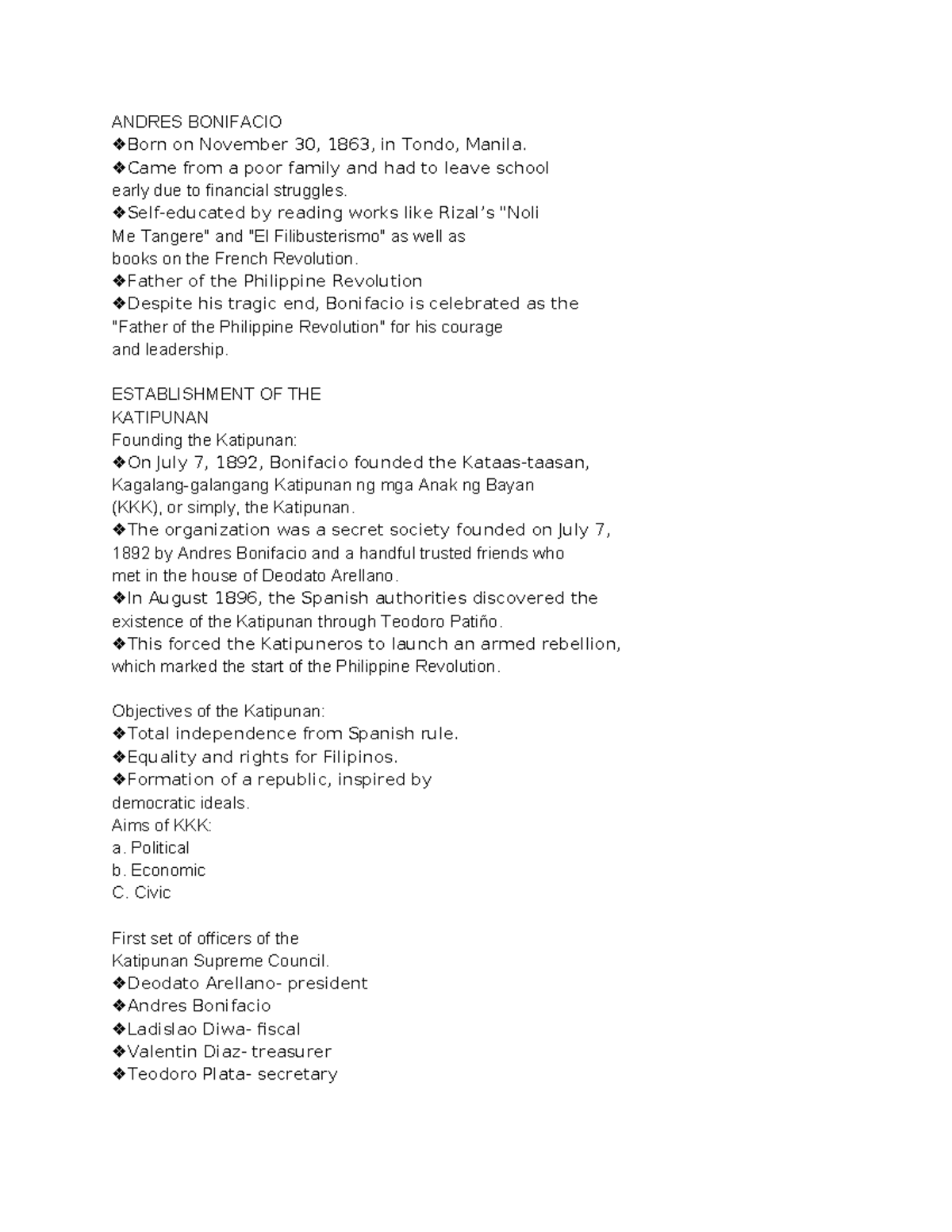 ANDRES BONIFACIO: The Father of the Philippine Revolution - Studocu