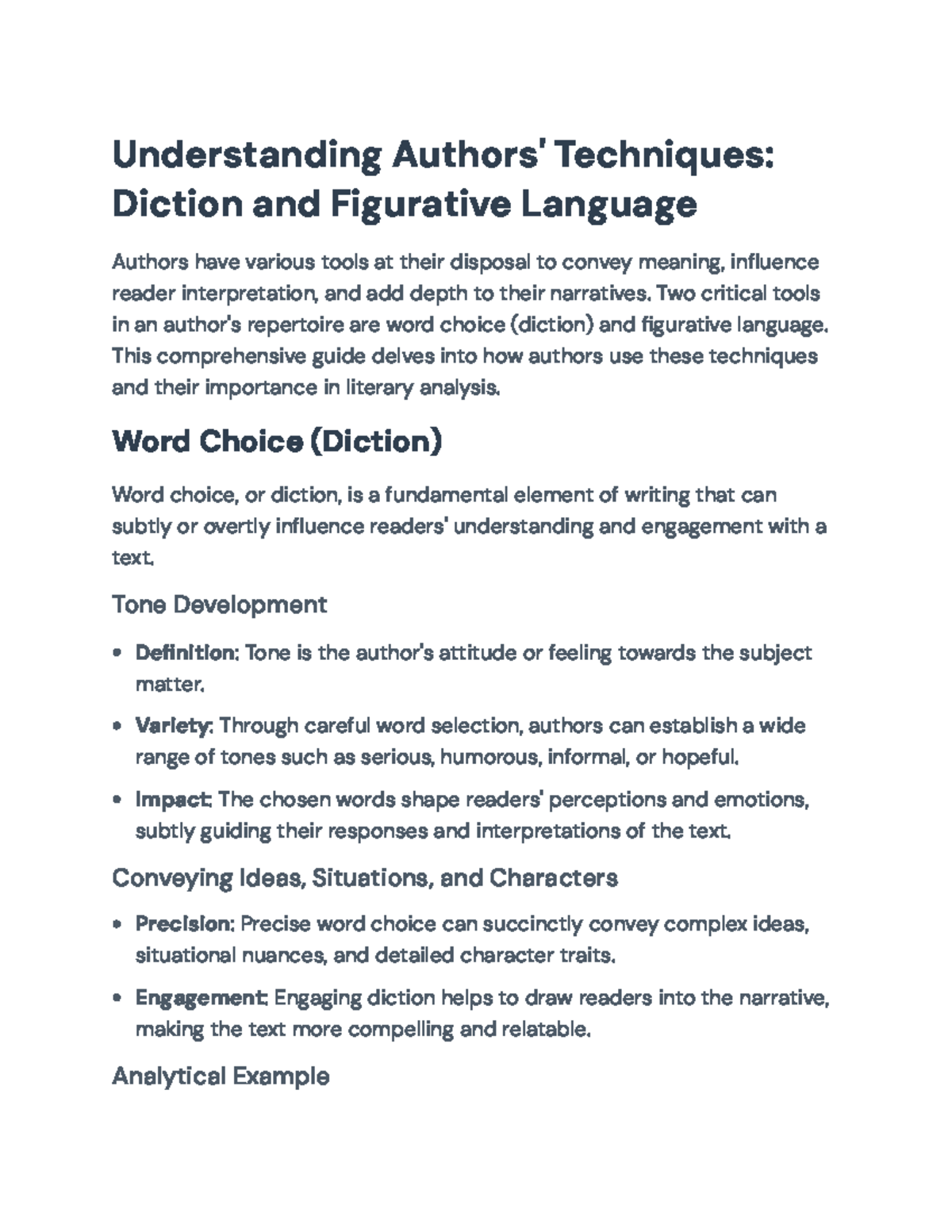 Analyzing Diction & Figurative Language Techniques in Literature - Studocu