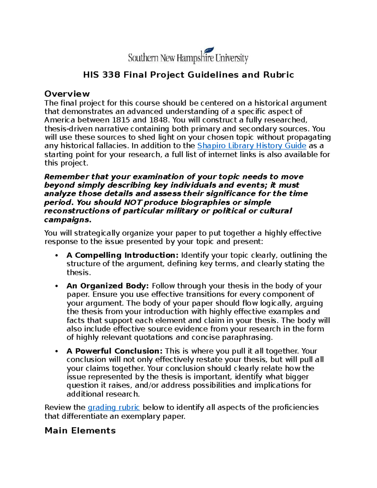 HIS 338 Final Project: Guidelines for Historical Argumentation - Studocu