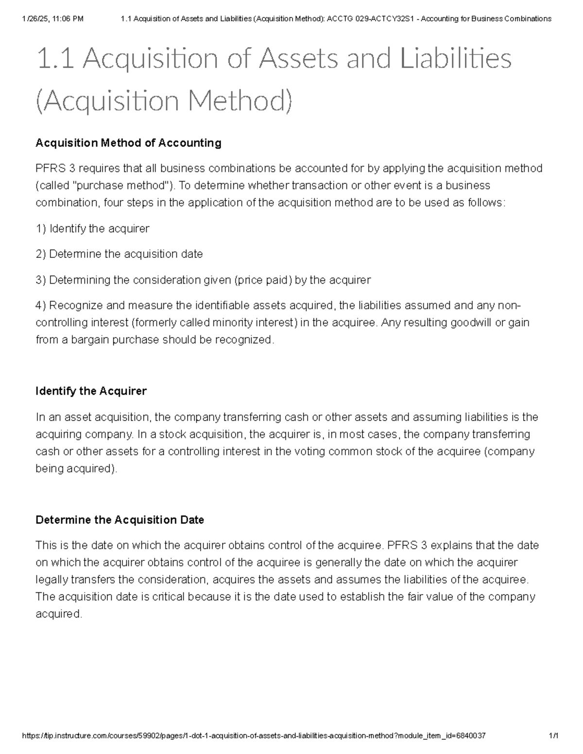 1.1 Acquisition of Assets and Liabilities (Acquisition Method) Acctg ...