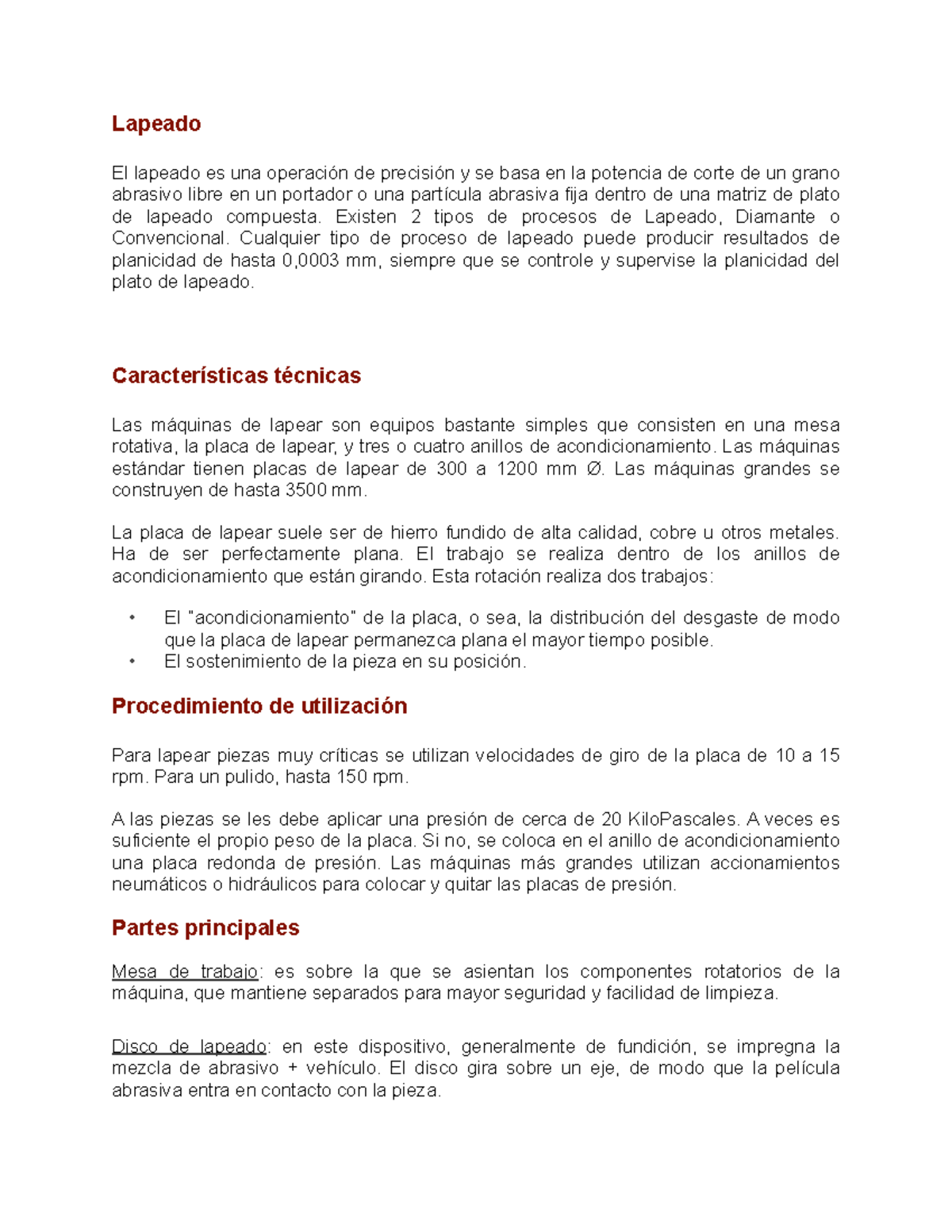 Resúmenes Técnicos sobre Lapeado y Operaciones de Precisión - Studocu