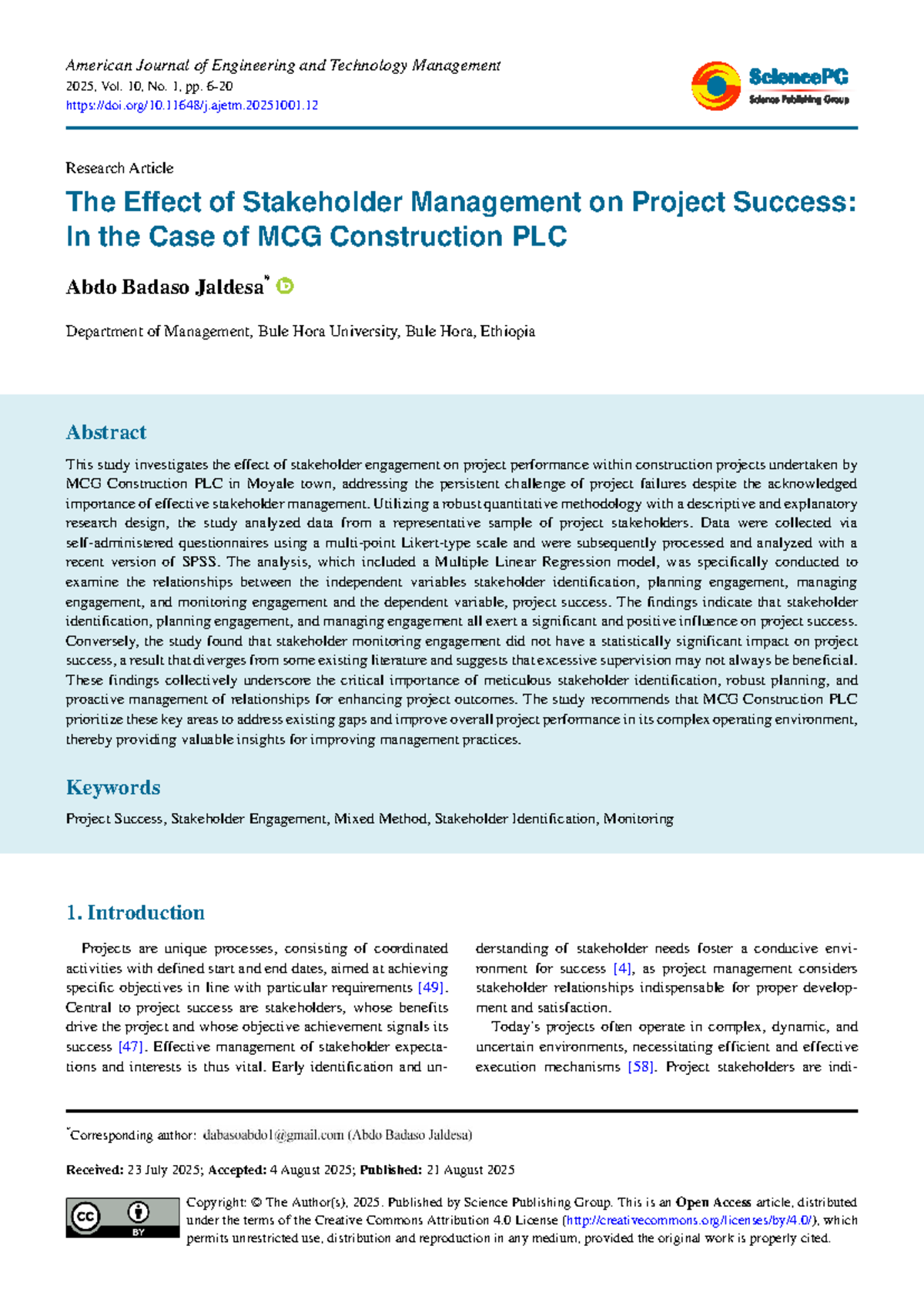 The Effect of Stakeholder Management on Project Success: A Case Study ...