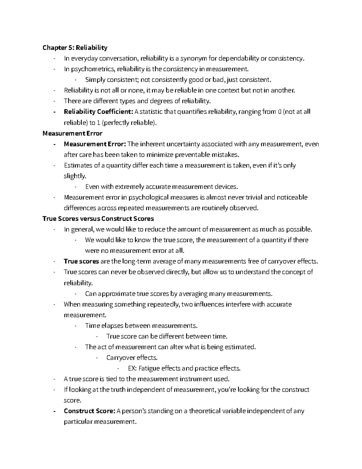 Chapter Five Notes - Chapter 5: Reliability - In everyday conversation ...