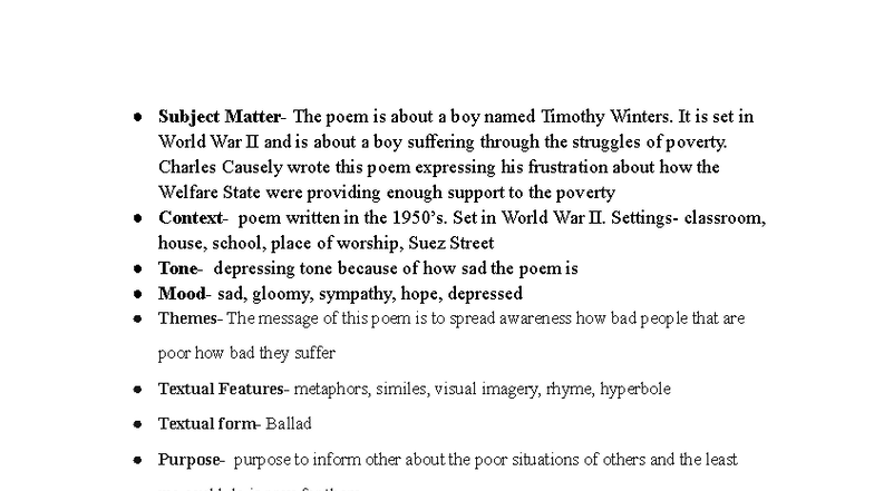 Task 2 ENG Study Notes: Analyzing "Timothy Winters" by Charles Causley ...