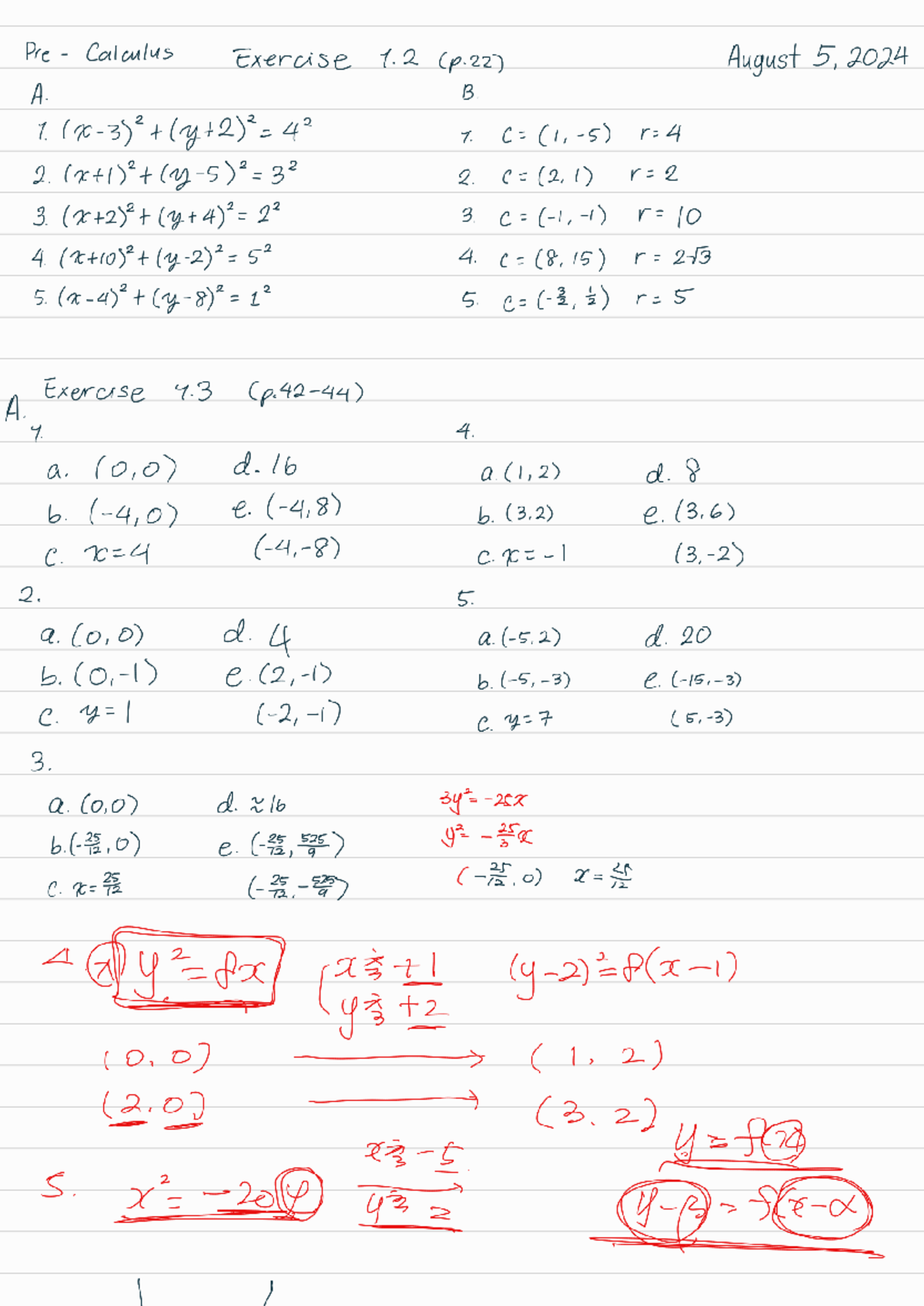 Calculus Cheat paper - Pre. Calculus Exercise 1 (p) August 5,2024 A. B ...