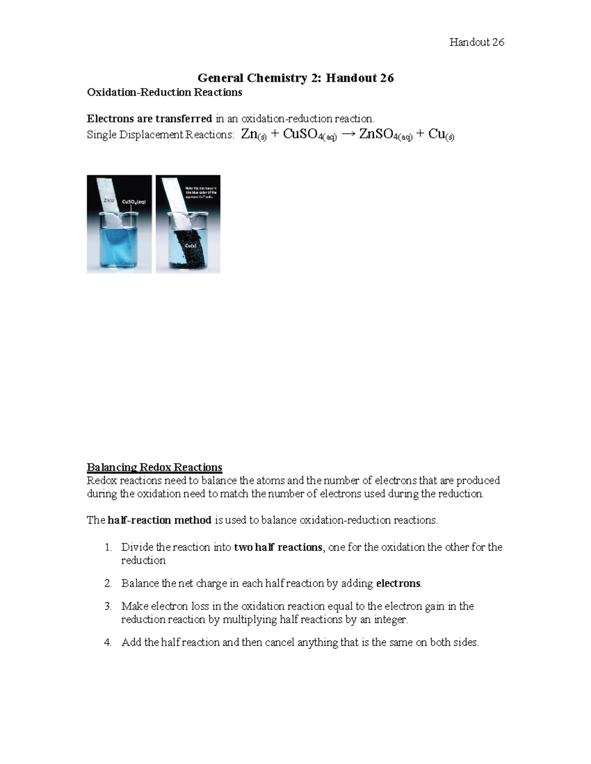 General Chemistry 2: Oxidation-Reduction Reactions Handout 26 - General ...