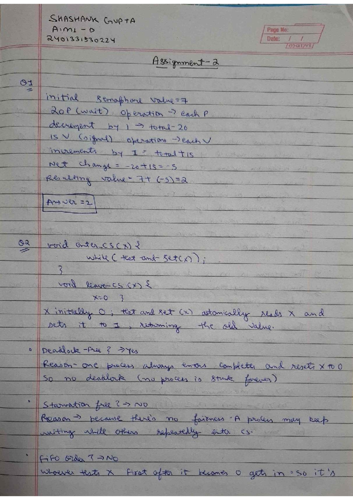 AIML D Assignment 2 Notes: Semaphore Operations & Deadlock Analysis ...