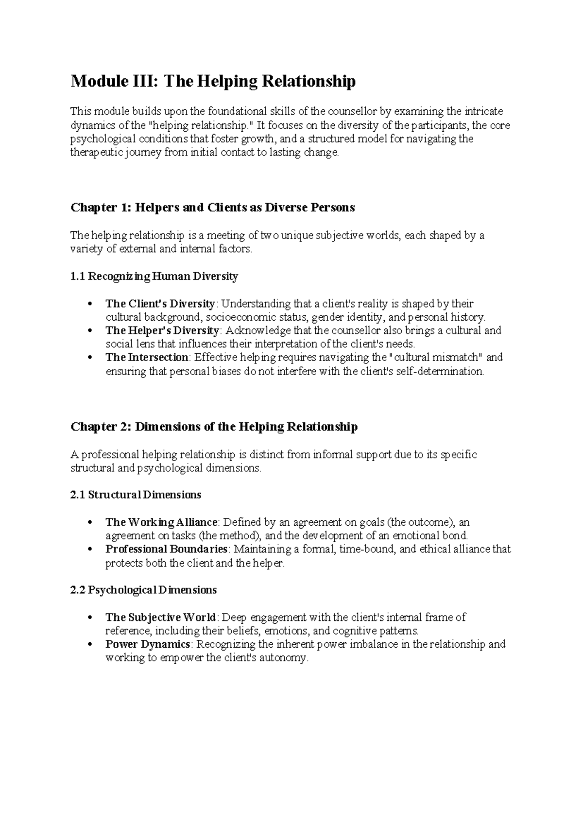Module III: The Helping Relationship - Key Concepts and Dynamics - Studocu
