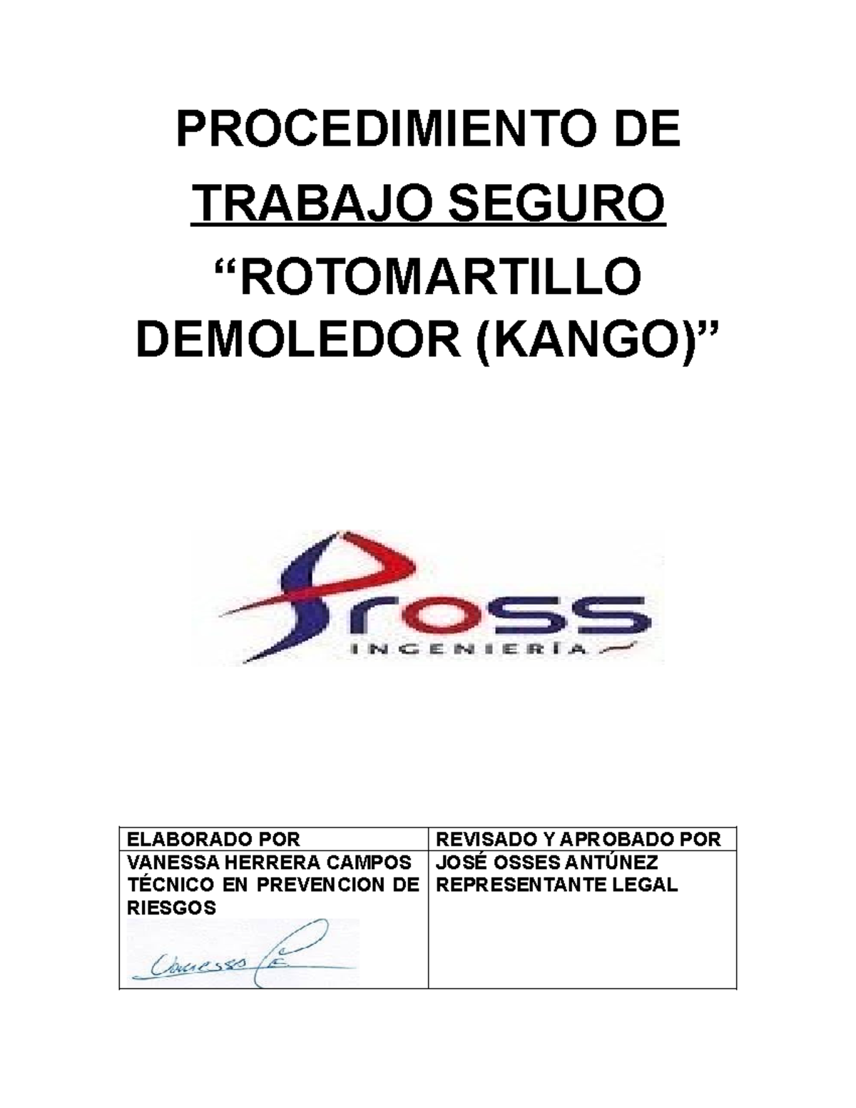 Procedimiento Seguro para el Uso del Kango - PROSS INGENIERÍA SPA - Studocu