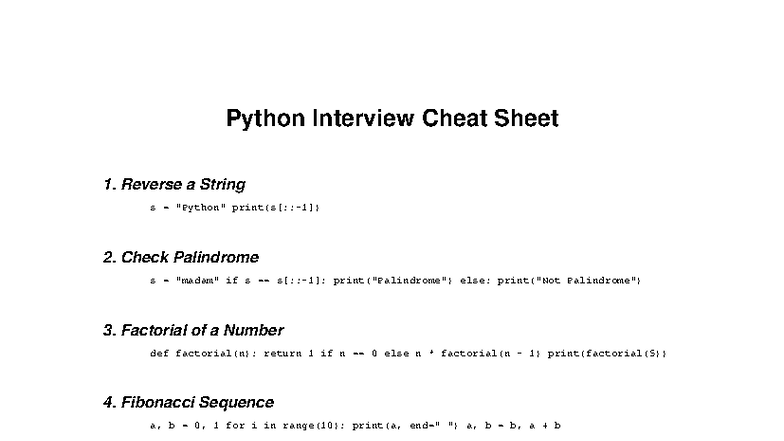 Python Interview Cheat Sheet: Key Concepts & Examples - Studocu