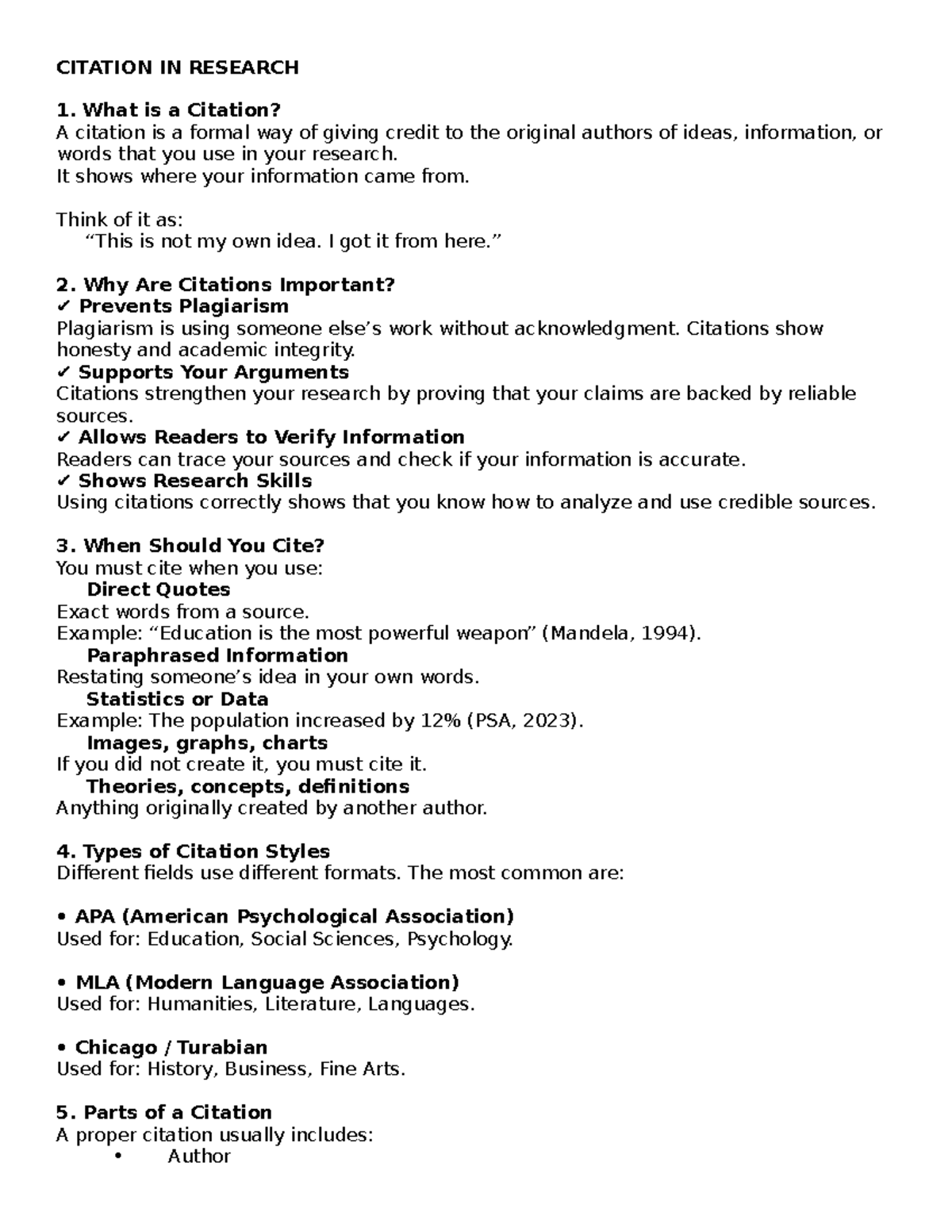 CITATION IN RESEARCH: Importance and Best Practices for MVPA - Studocu