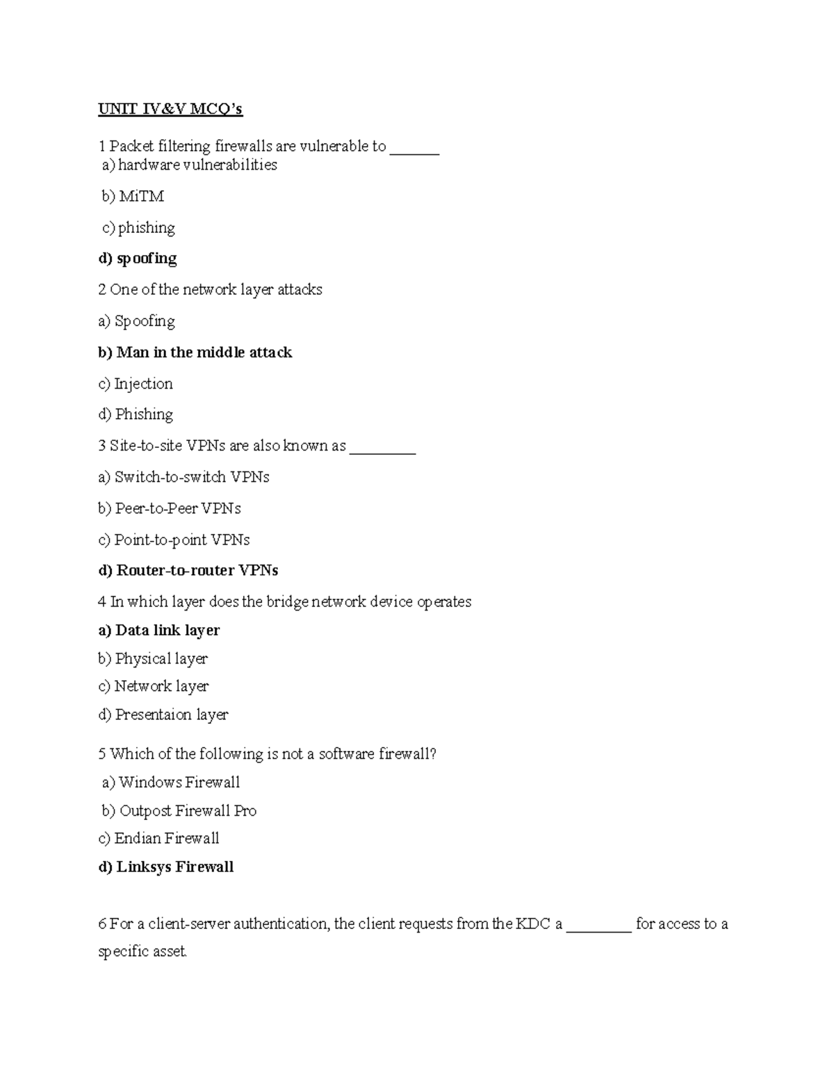 MCQs for Network Security - Units IV & V Review (IT101) - Studocu