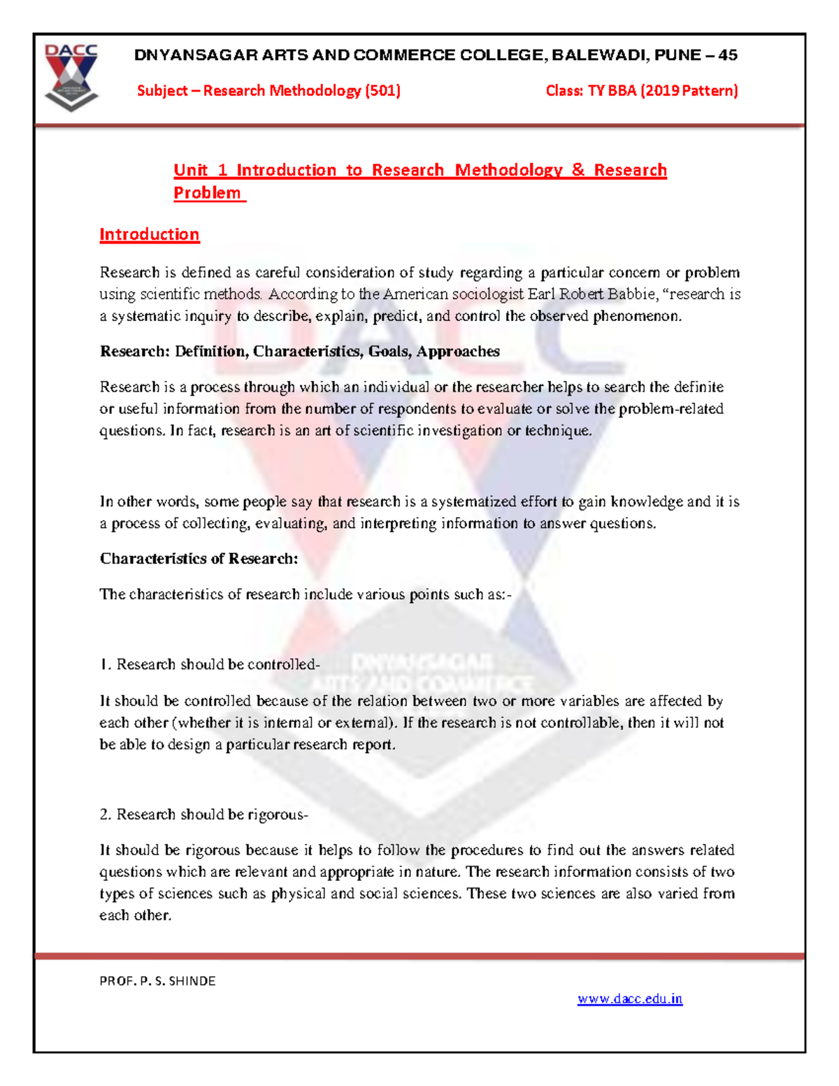 Notes on Research Methodology (501) for TY BBA - Unit 1 & 2 Overview ...