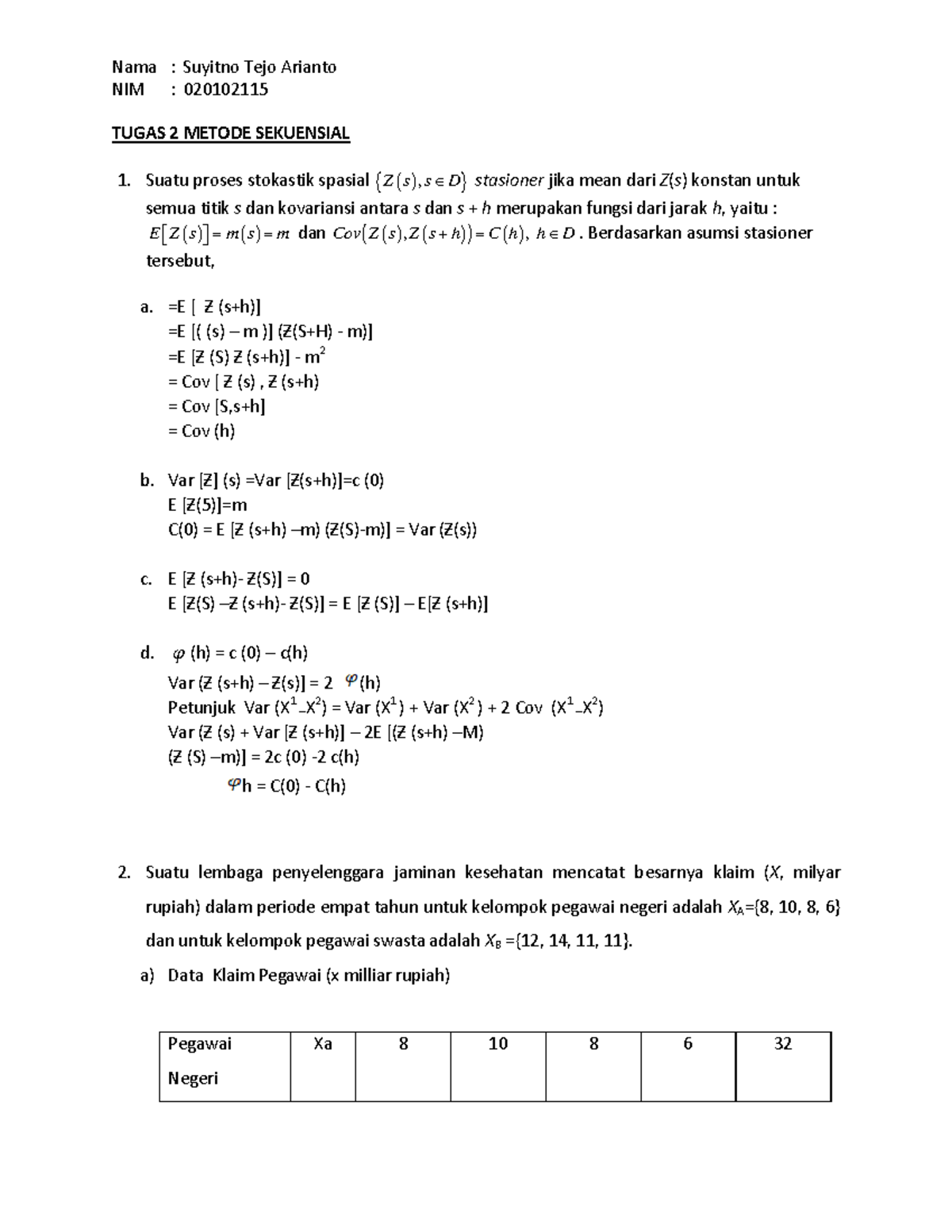 Tugas 2: Analisis Metode Sekuansial dalam Proses Stokastik - Studocu