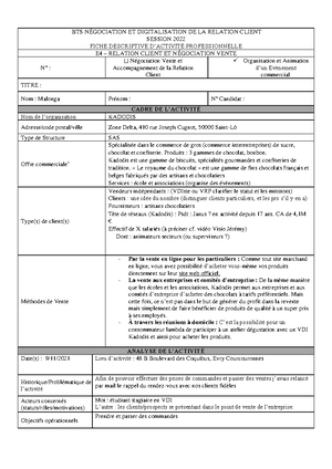 Fiche E4 BTS NDRC Vierge - 1 Annexes de la circulaire 2023 du BTS BTS NÉGOCIATION ET ...