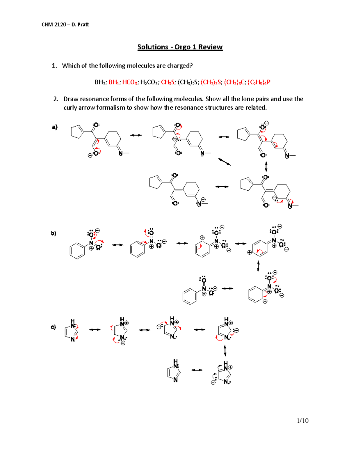 CHM 2120 D. Pratt Orgo 1 Practice Problems Solutions Review - Studocu
