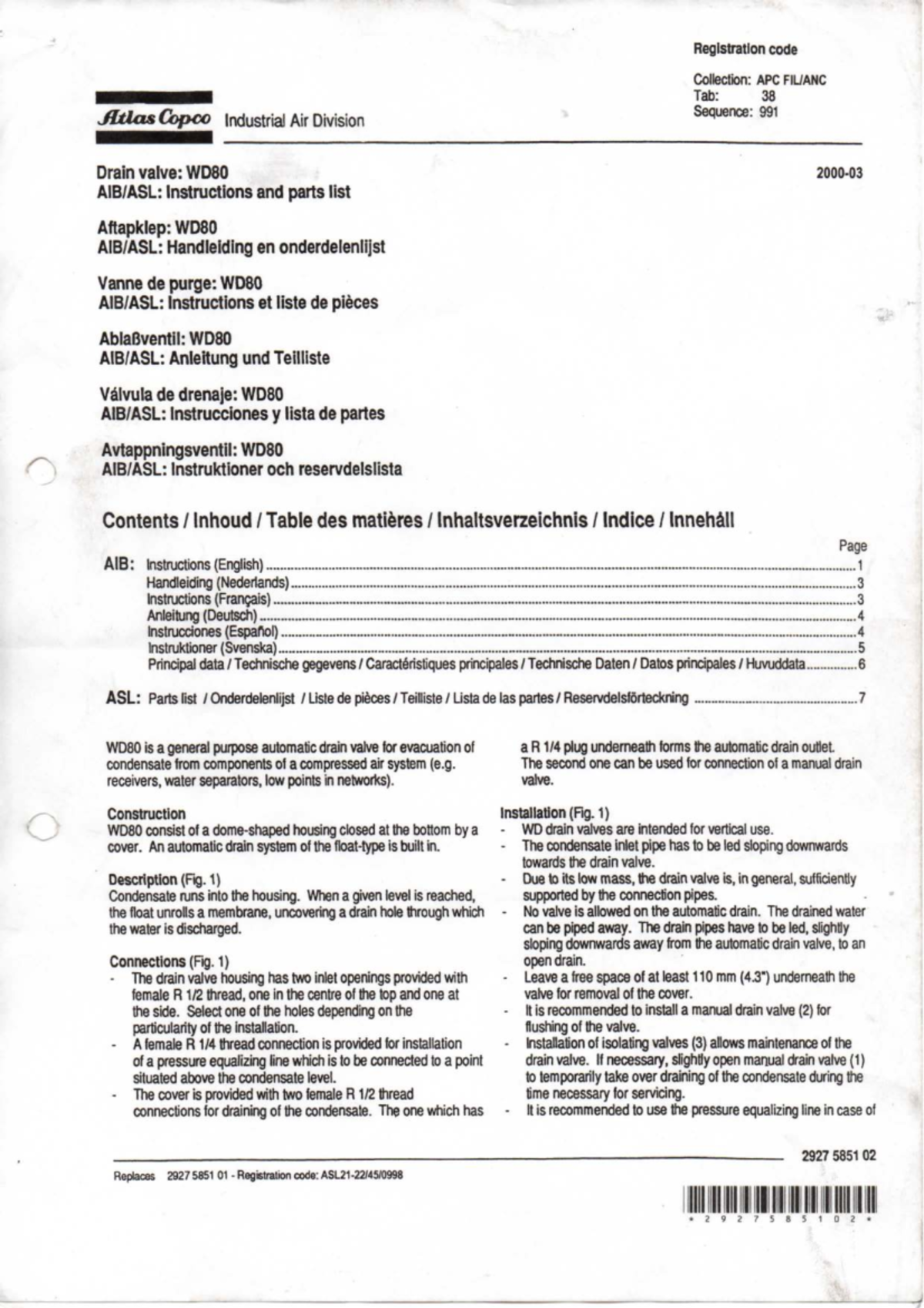 WD80 Automatic Drain Valve Manual: Instructions & Parts List - Studocu