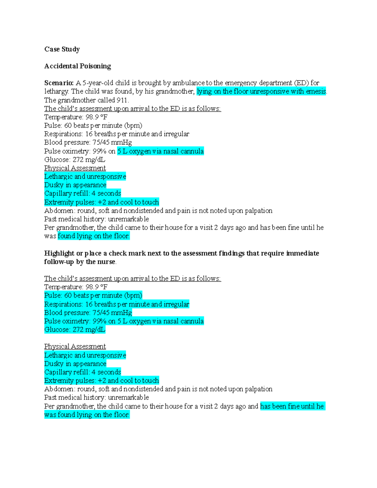 Leader Case Study #4: Pediatric Accidental Poisoning Scenario Analysis ...