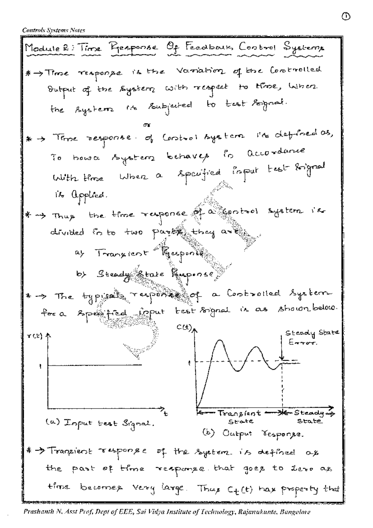 Controls Systems Notes (Module 2): Time Response of Feedback Systems ...