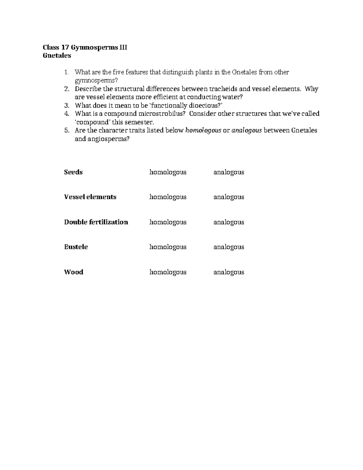 Class 17 Gymnosperms III: Exploring Gnetales and Their Features - Class ...