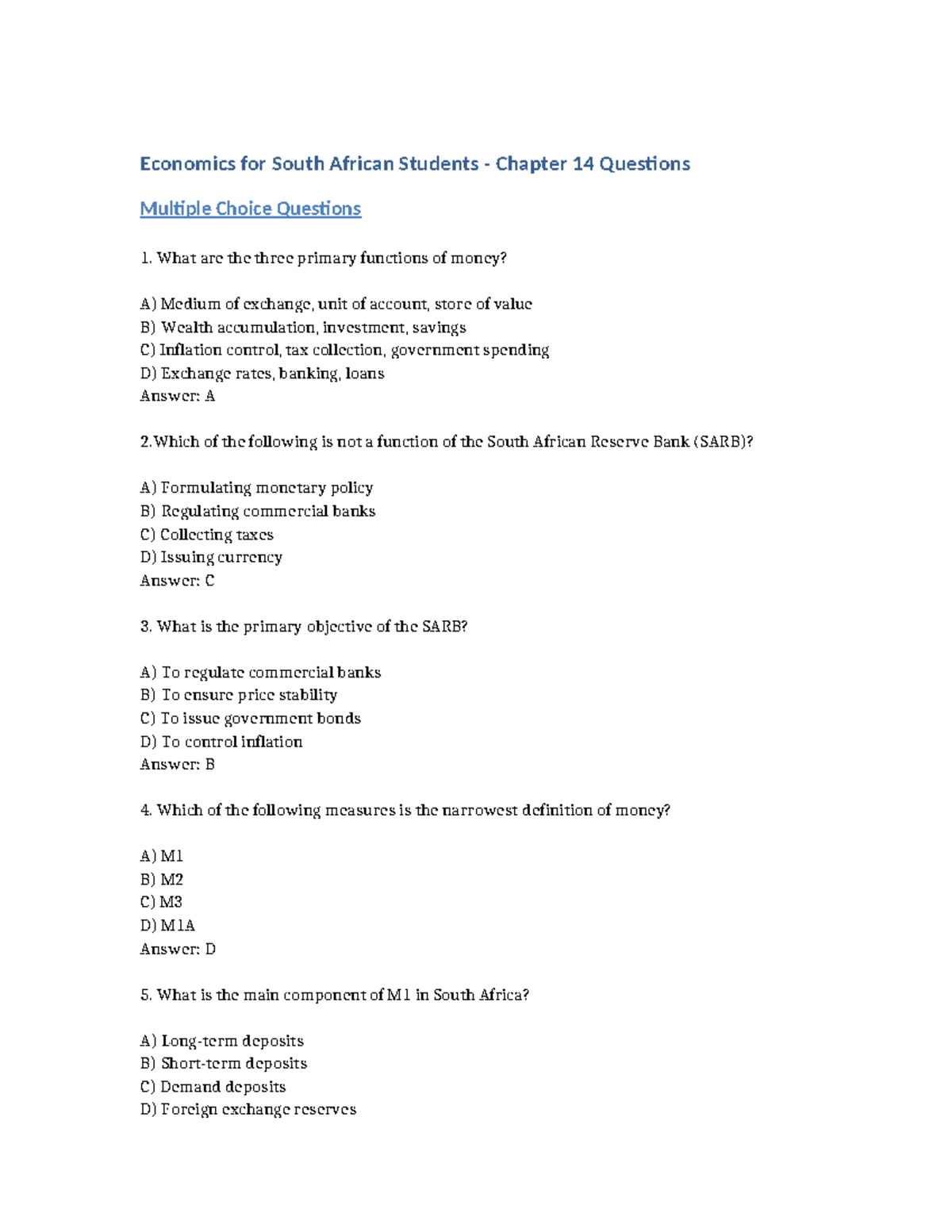 Economics 202 - Chapter 14: Questions and Answers Overview - Studocu