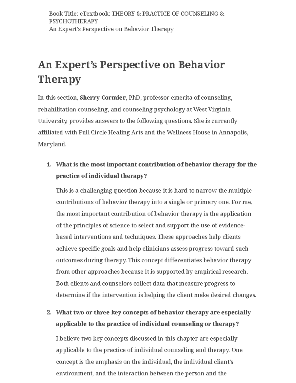 Behavior Therapy Insights: An Expert's Perspective on Practice - Studocu