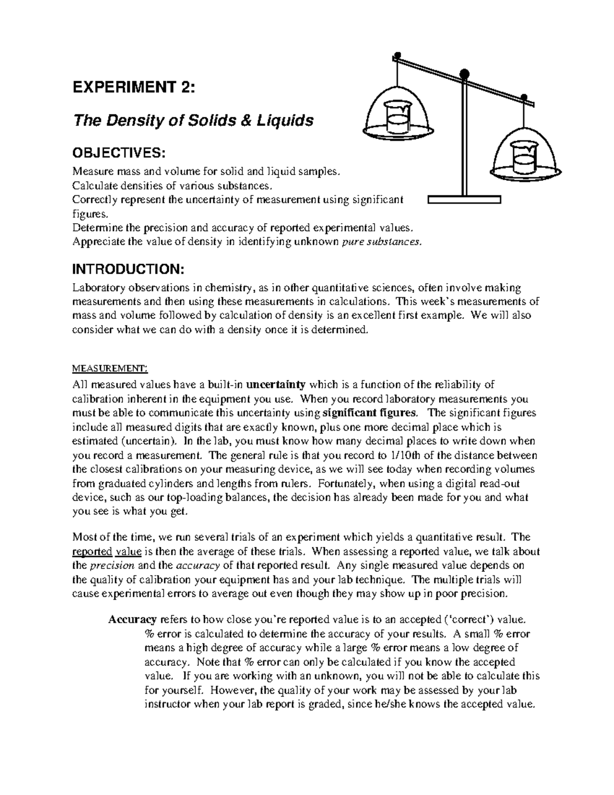 Lecture Notes 2 - Experiment 2: Densities of Solids & Liquids - Studocu
