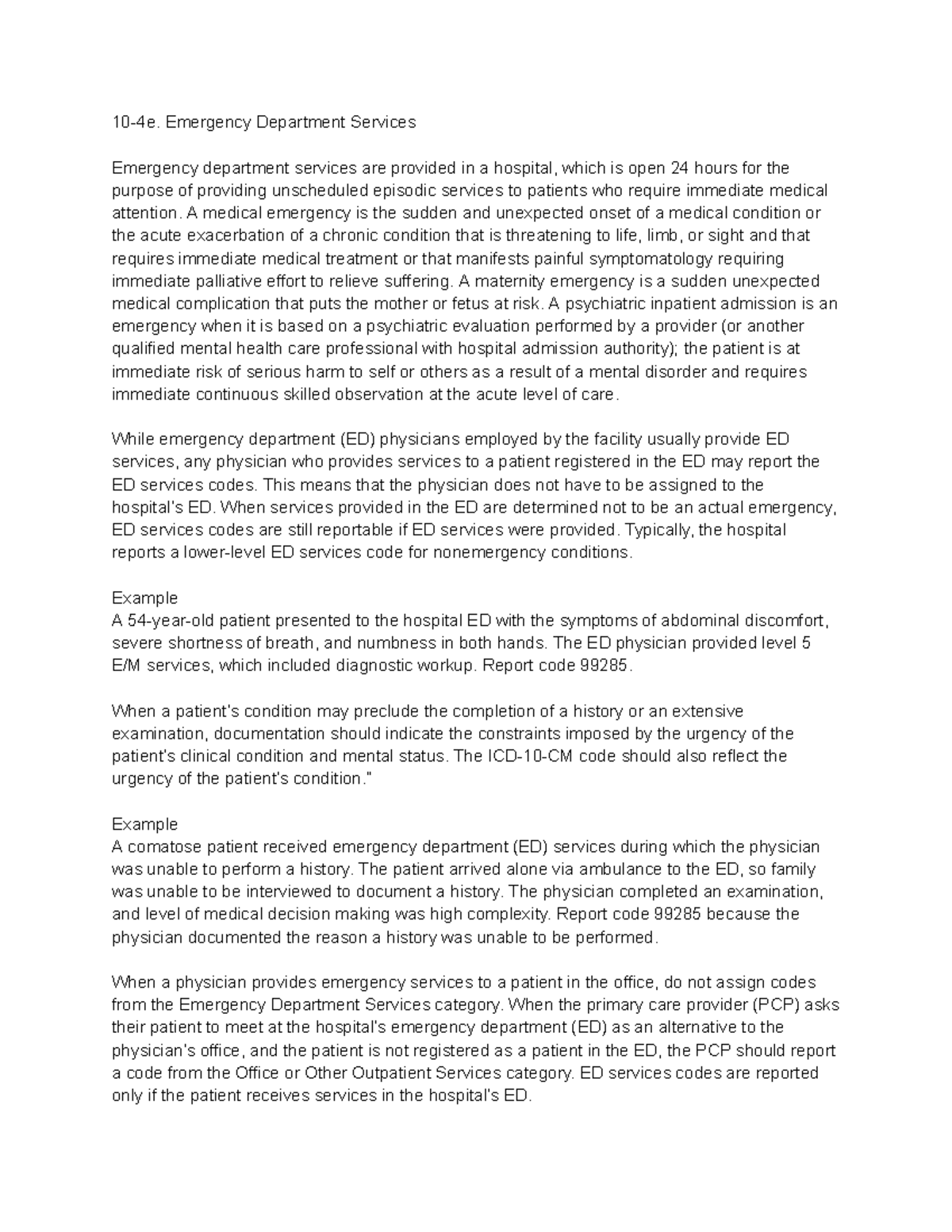 Emergency Department Services Overview - E/M Coding Guidelines - Studocu